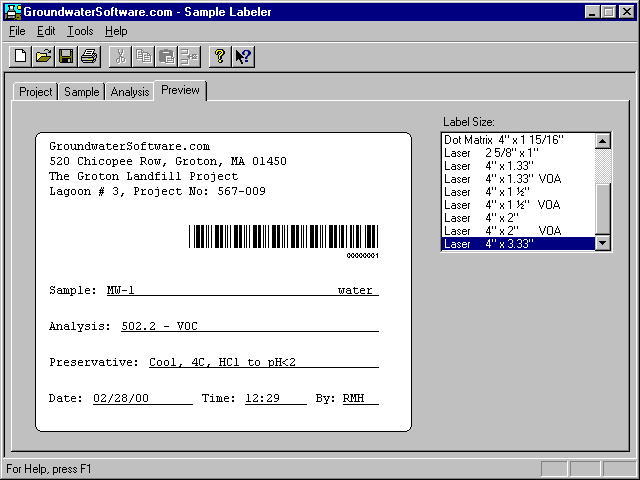 GroundwaterSoftware.com - Sample Labeler: A sample container labeling ...